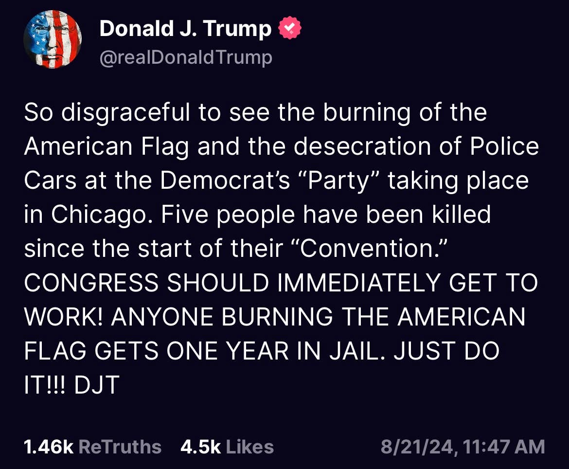 Trump Calls for Prison on Flag Desecration - MeidasTouch