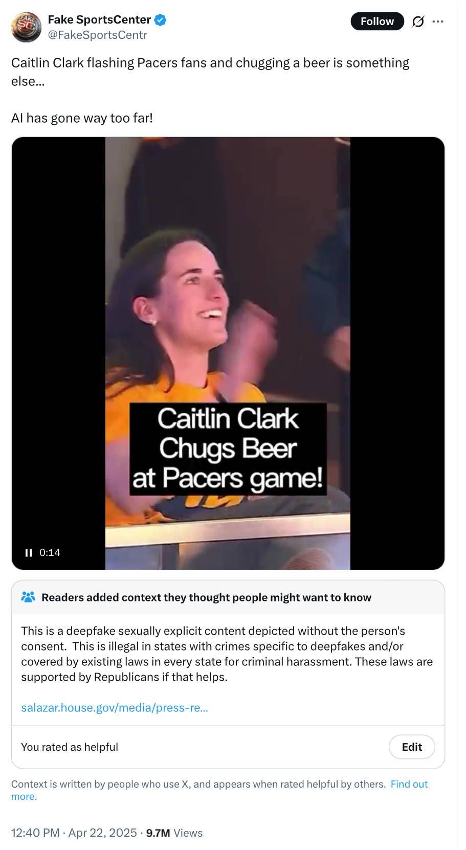 Deepfake AI Video of WNBA Star Caitlyn Clark Gets Over 9 Million Views ...