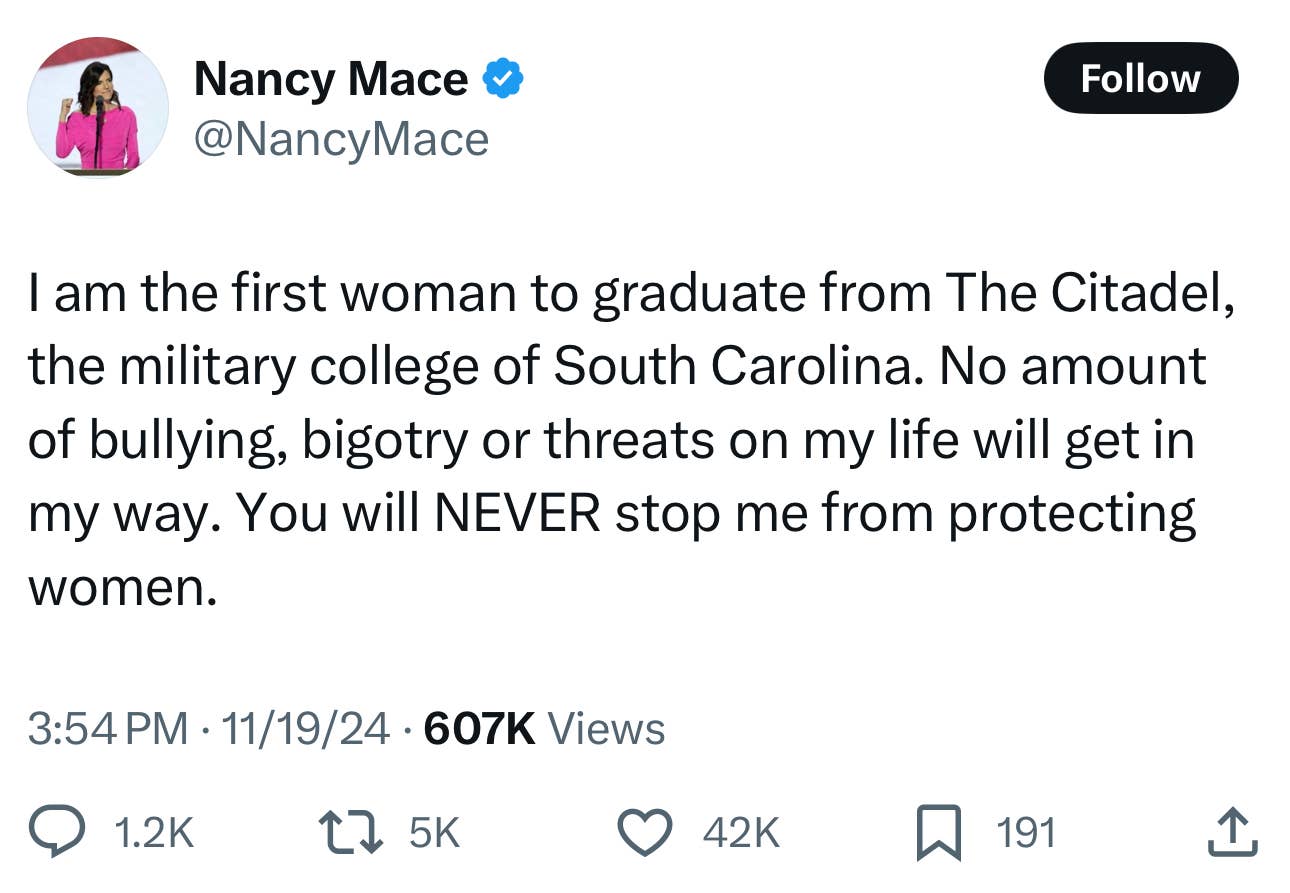 Nancy Mace Corrected by Community Note Over Citadel Graduation Claim ...