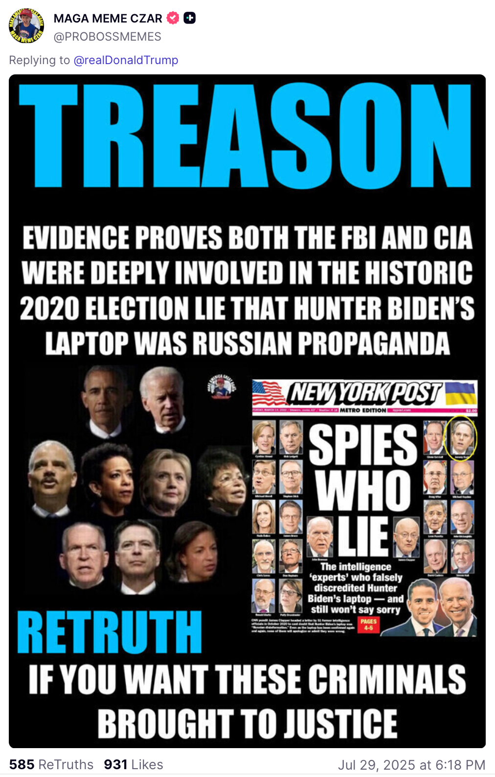 Trump Floods Truth Social With Memes Calling to Indict Obama, Others ...