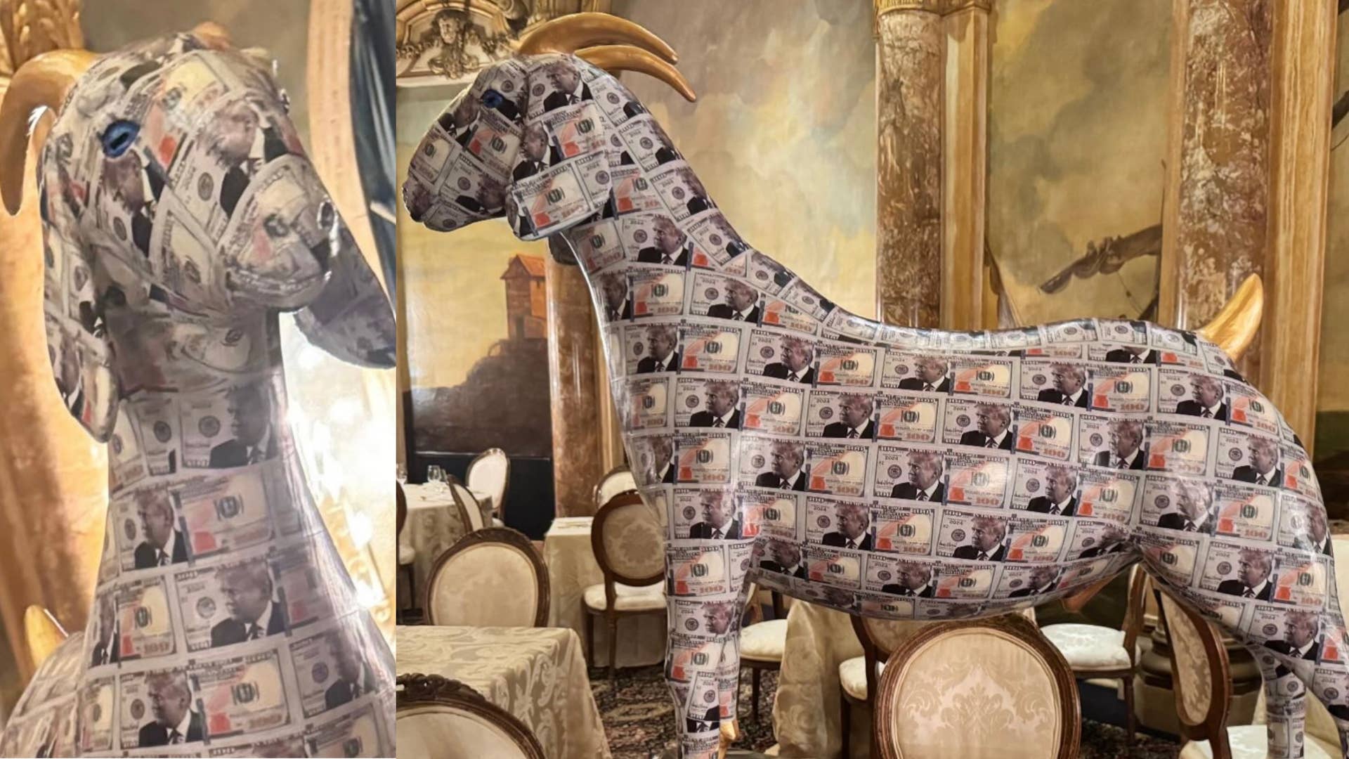 Internet Reacts to Golden-Hoofed, Trump Cash-Covered Goat Idol at Mar-a ...