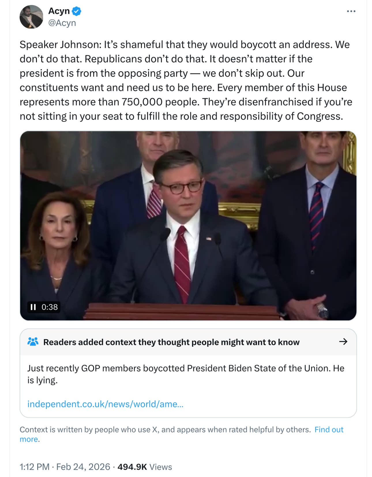 Mike Johnson’s Attack on Trump SOTU Boycotters Called Out - MeidasTouch