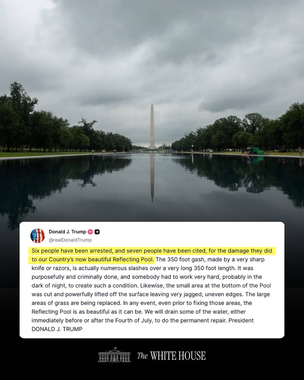 Reflecting Pool Coating Supplier's Statement Conflicts With Trump's ...