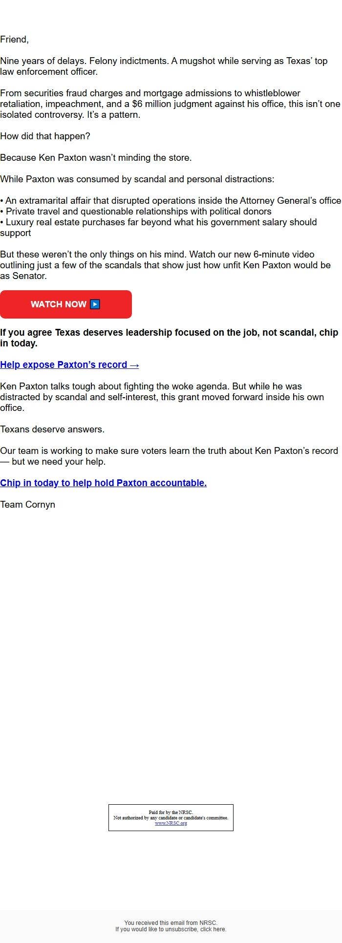 NRSC Called Ken Paxton “Unfit” for Senate in Fundraising Emails ...