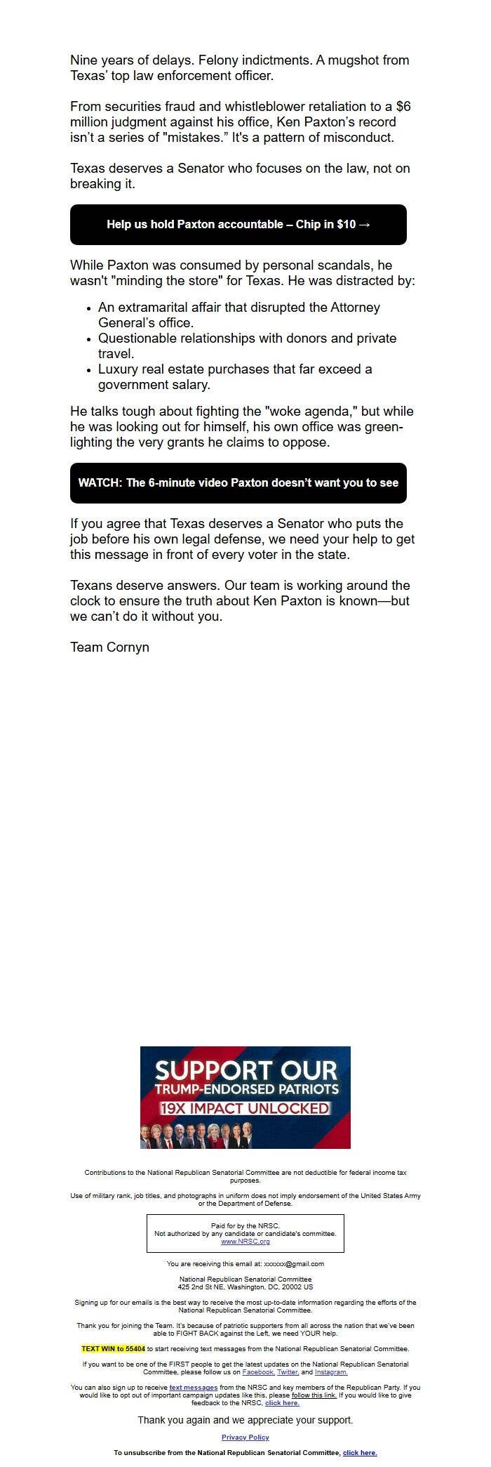 NRSC Called Ken Paxton “Unfit” for Senate in Fundraising Emails ...