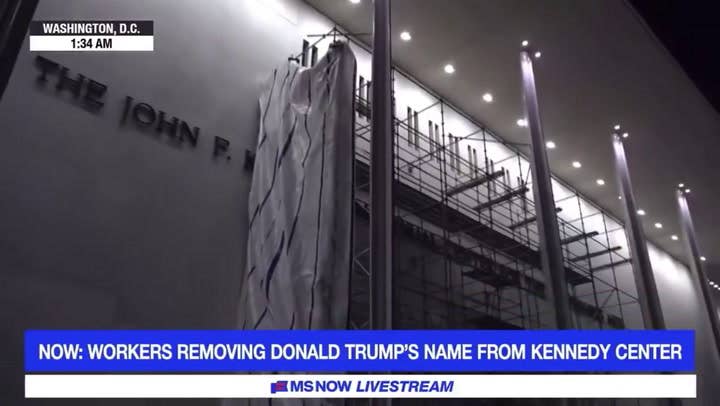 Workers Cover Front of Kennedy Center with Tarp While Removing Trump's ...