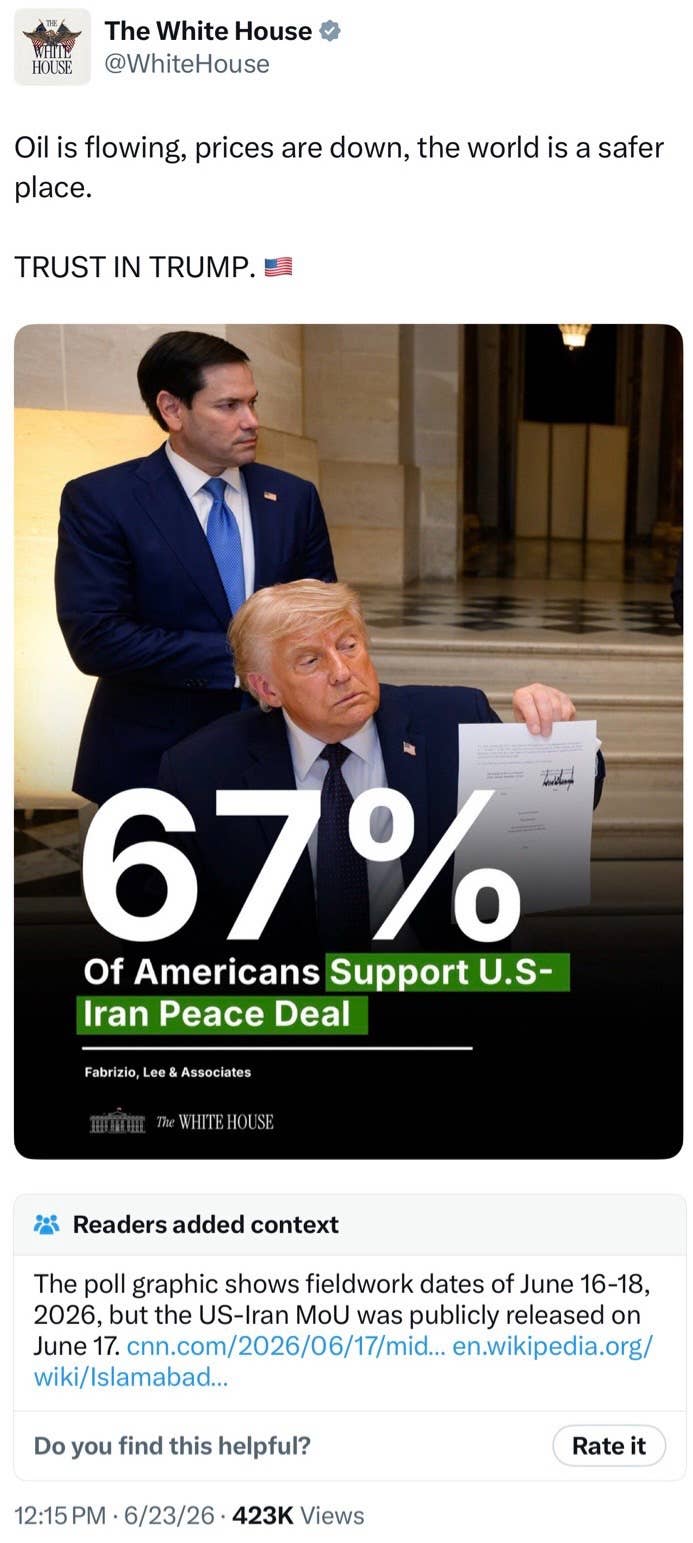 White House Iran MOU Poll Hit With Community Note - MeidasTouch