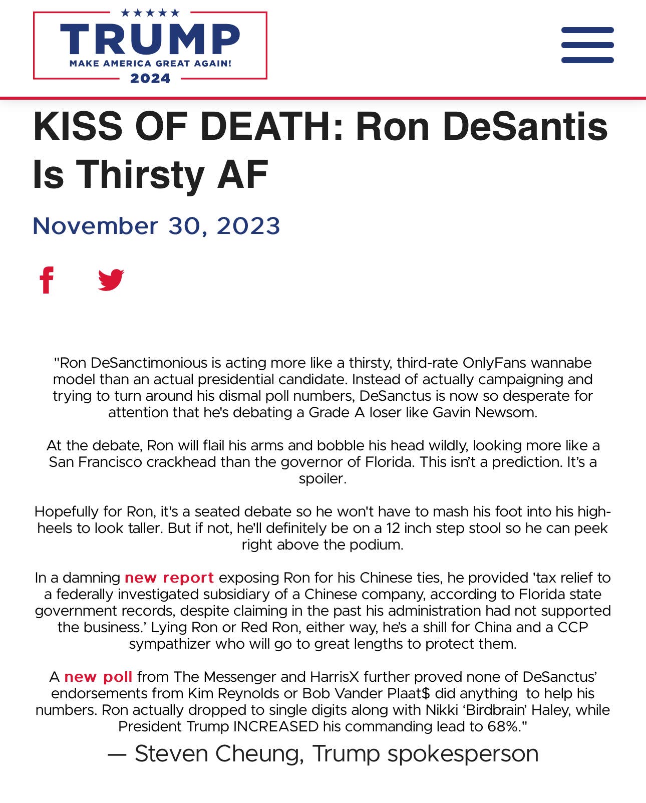 Trump Campaign: “Crackhead” Looking Ron DeSantis “Thirsty, Third-Rate ...