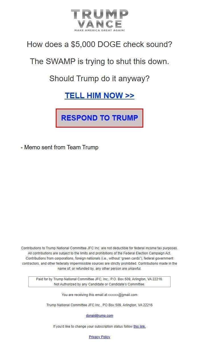 Trump Dangles $5,000 DOGE Checks in Fundraising Emails - MeidasTouch News