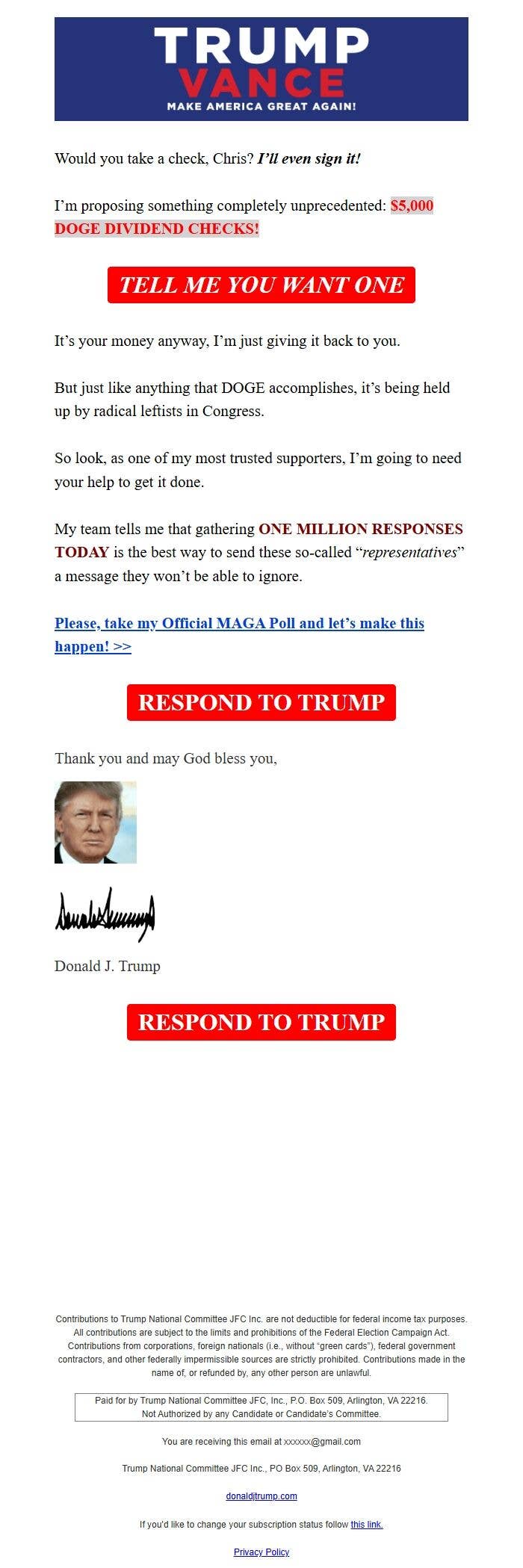 Trump Dangles $5,000 DOGE Checks in Fundraising Emails - MeidasTouch News