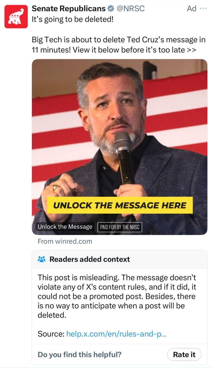 Senate Republicans Hit with Community Note Over "Misleading" Ted Cruz ...