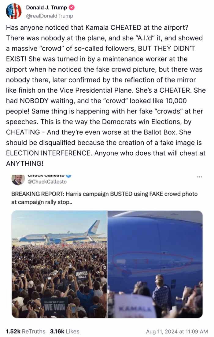 Trump Evades Reporter Confronting His Debunked Kamala Harris AI Crowd ...