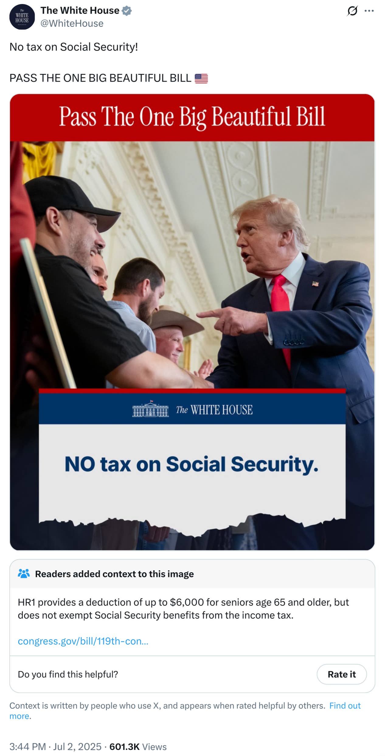 White House Tweet on Social Security Hit With Community Note ...