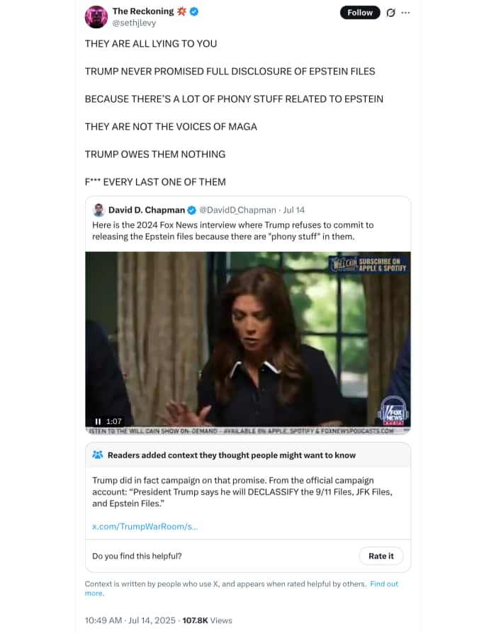 MAGA Influencers Falsely Claim Trump Didn’t Pledge Epstein Files ...