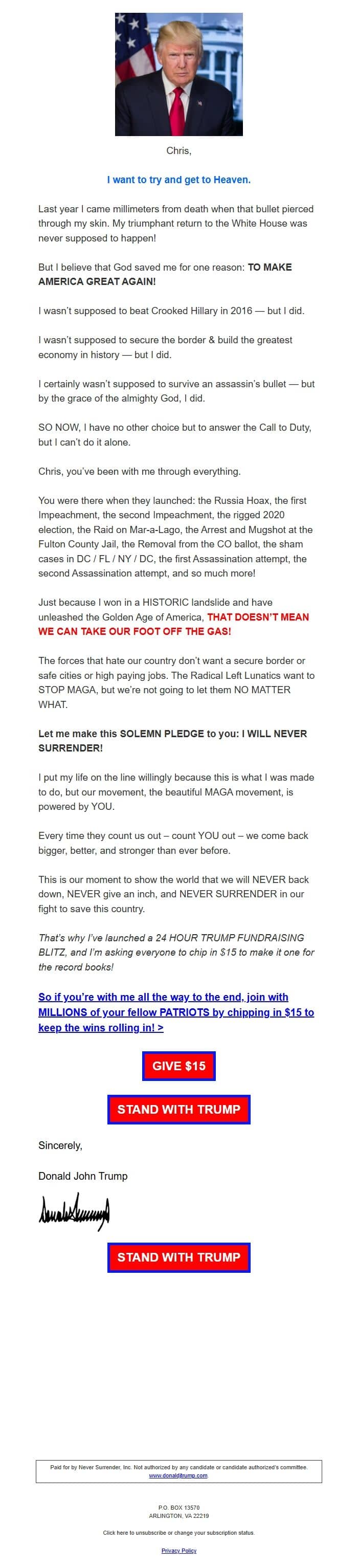 Trump Fundraising Email: “I Want to Try to Get to Heaven” - MeidasTouch ...