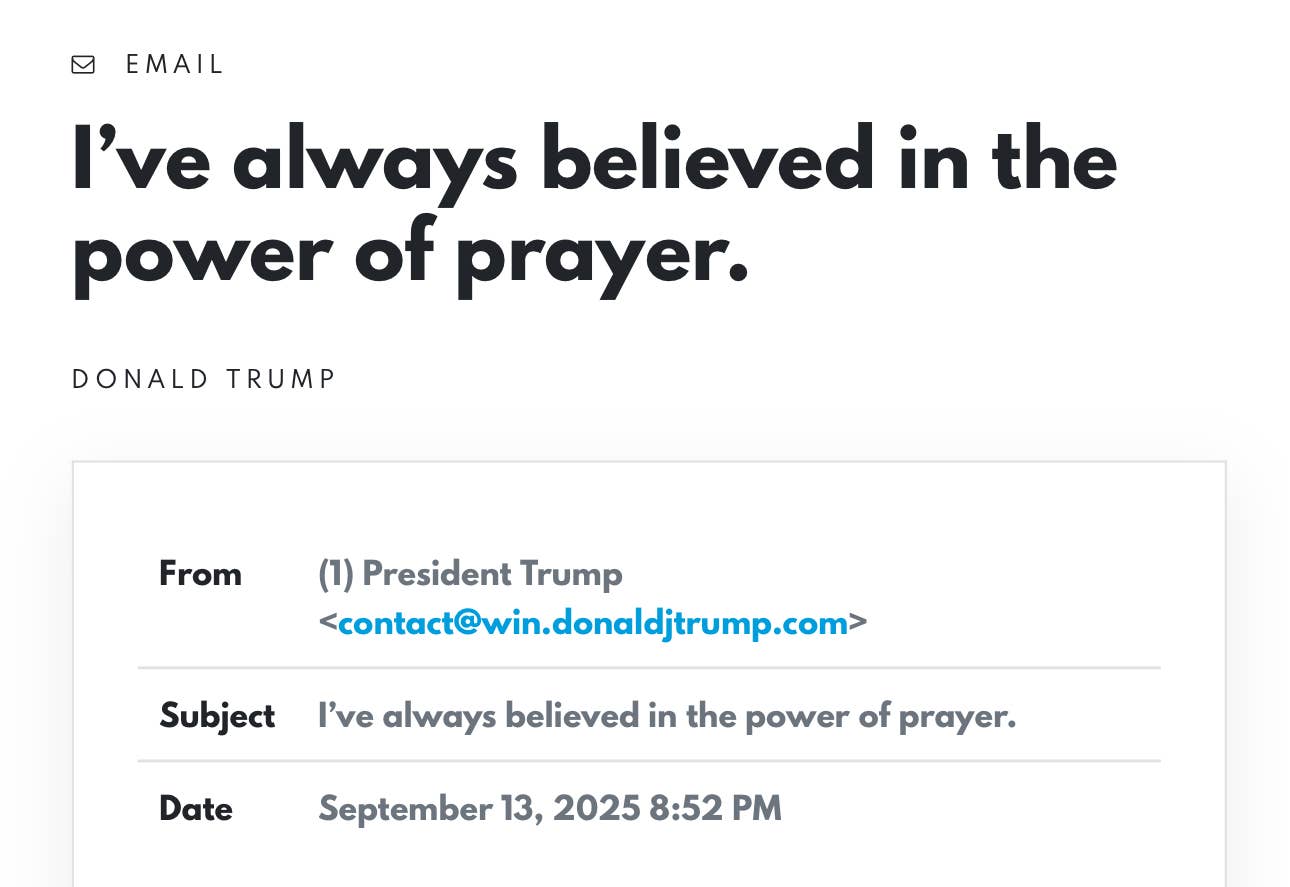 Trump Fundraising Email: "I've Always Believed in the Power of Prayer ...