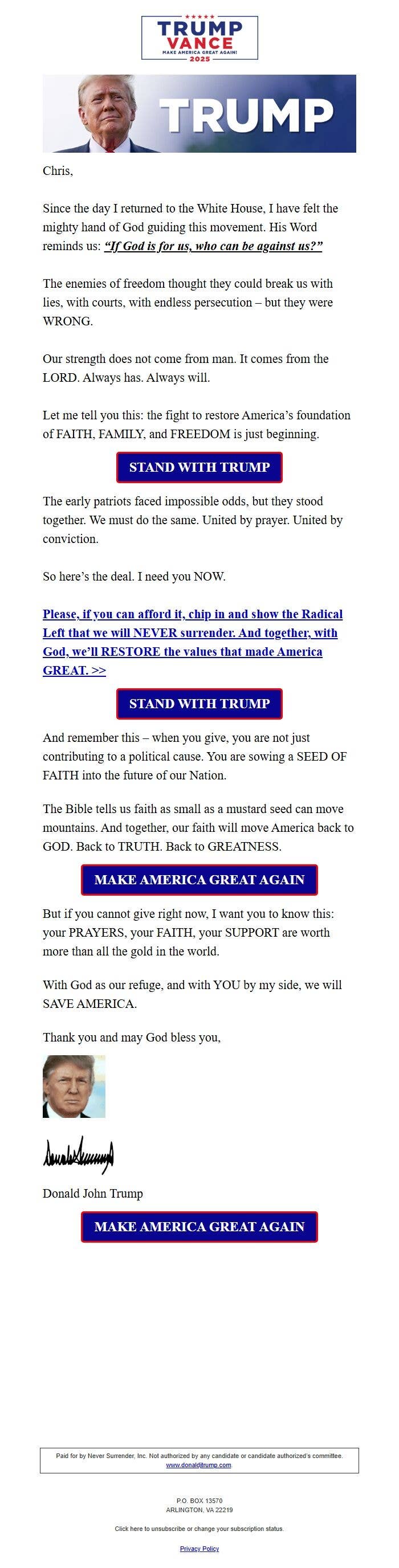 Trump Claims Donating Money to Him Is ‘Sowing a Seed of Faith ...