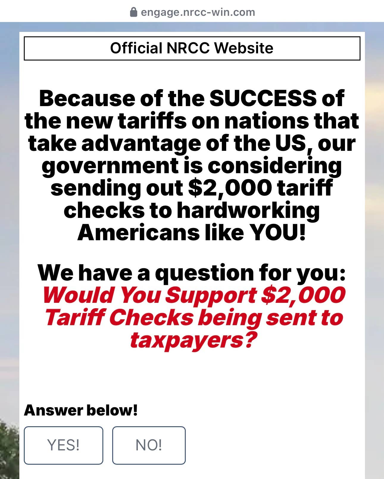 NRCC Pushes $2,000 “Tariff Rebate” Pitch to Harvest Voter Contact Info ...