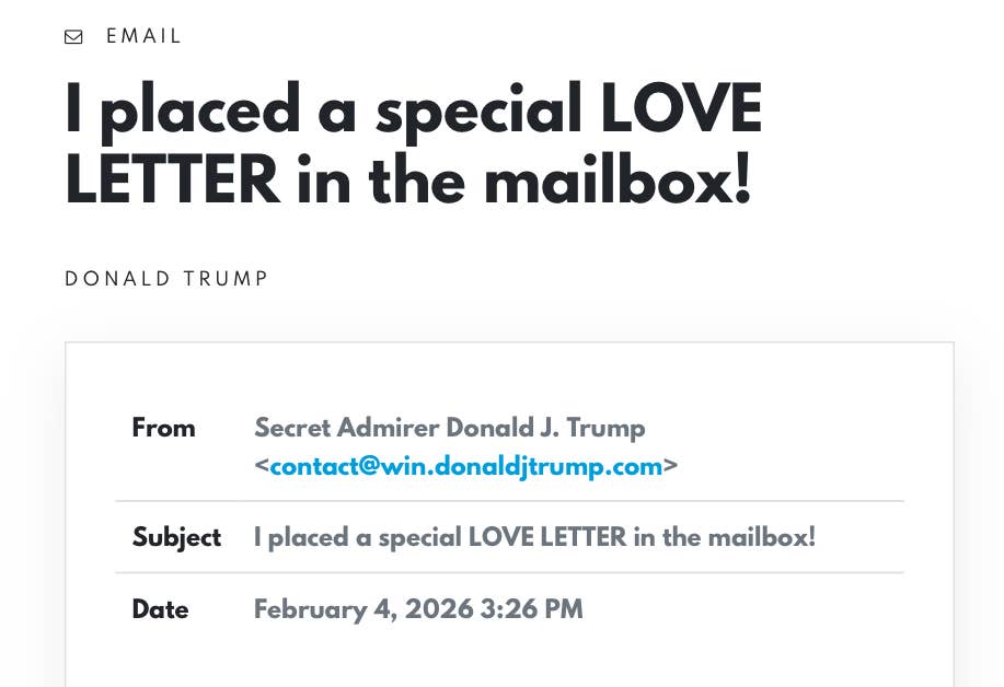 Trump Plays ‘Secret Admirer’ in Creepy Valentine’s Fundraising Email ...