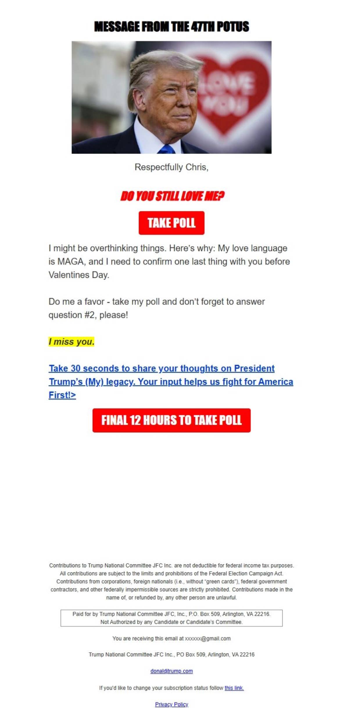 “Do You Still Love Me?”— Trump Sends Valentine’s Day Themed Fundraising ...