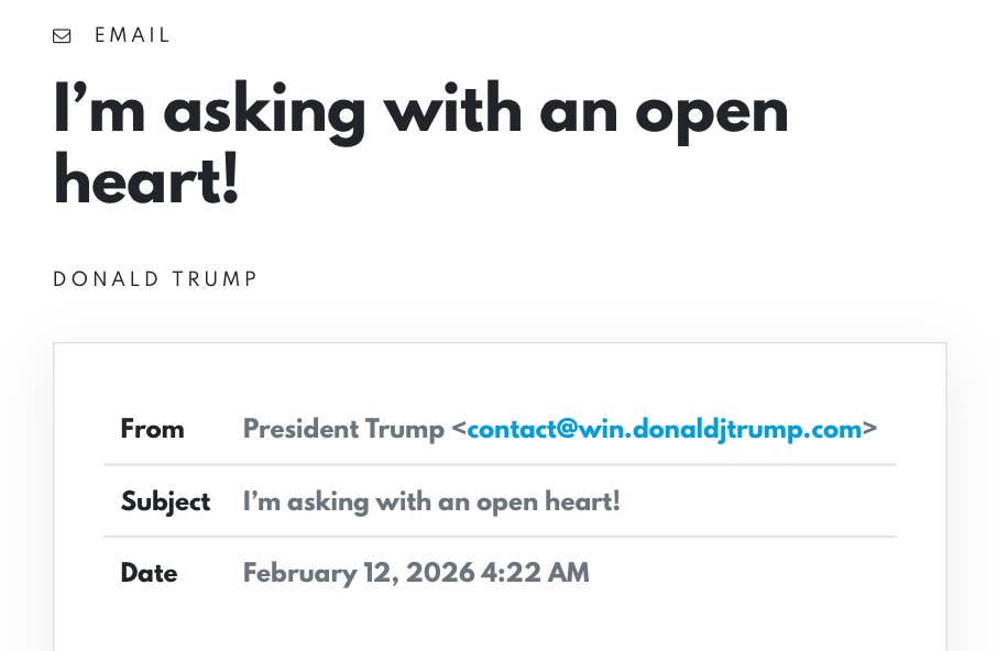 “Do You Still Love Me?”— Trump Sends Valentine’s Day Themed Fundraising ...