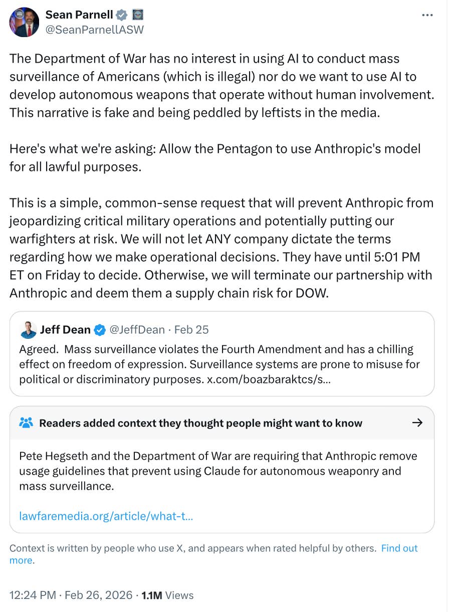 Pentagon Officials Hit With Community Notes Over AI Dispute ...