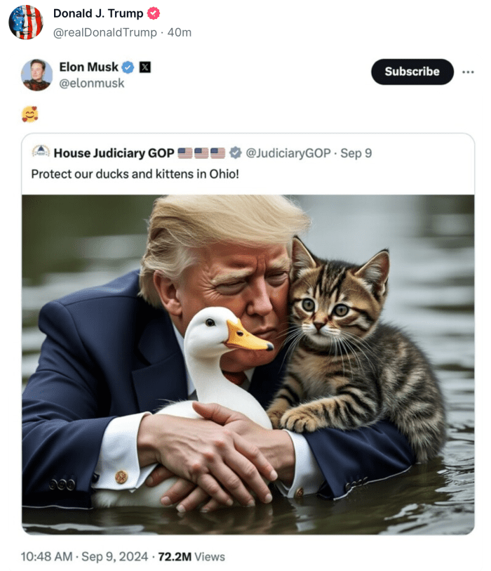 Trump Posts New Round of AI Haitian Cat Eating Hoax Memes - MeidasTouch ...