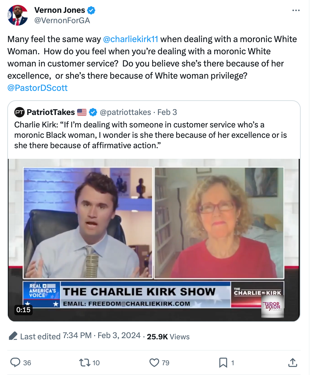 Deleted Tweets From Former GOP Candidate Vernon Jones and Charlie Kirk ...