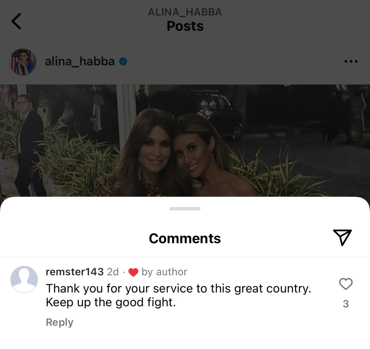 Alina Habba Liked Comment: "Thank You For Your Service to This Great ...