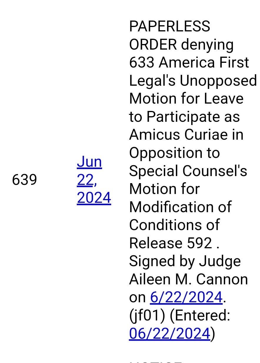 Judge Cannon Rejects America First Legal's Request To File An Amicus ...