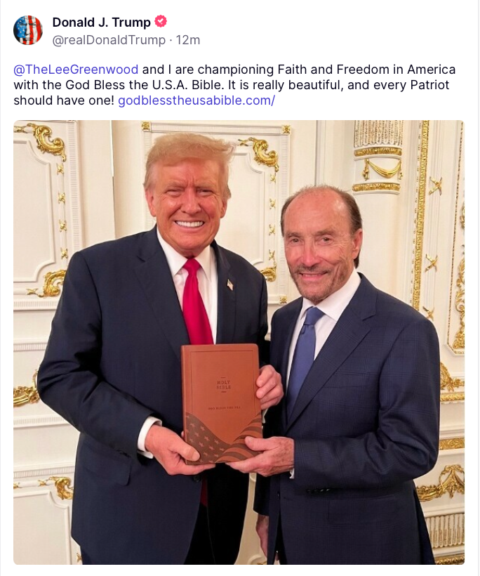 Trump Claims He is "Championing Faith" With $59.99 "God Bless the USA ...