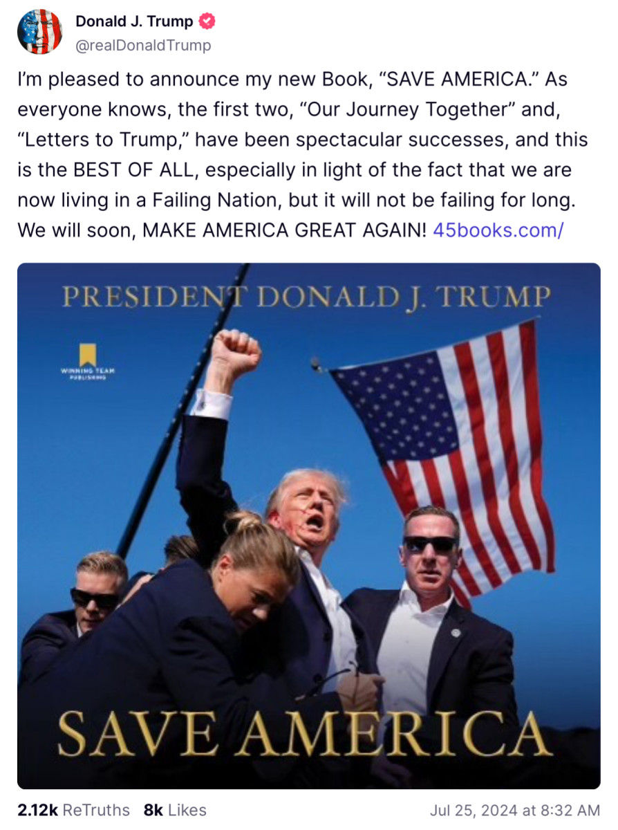 Trump Releases New Book With Assassination Attempt Photo on the Cover ...