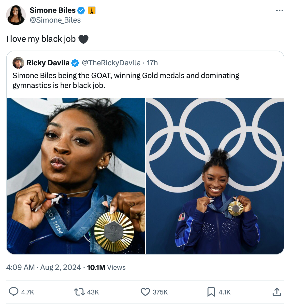 Simone Biles Shades Trump: "I Love My Black Job 🖤" - MeidasTouch News