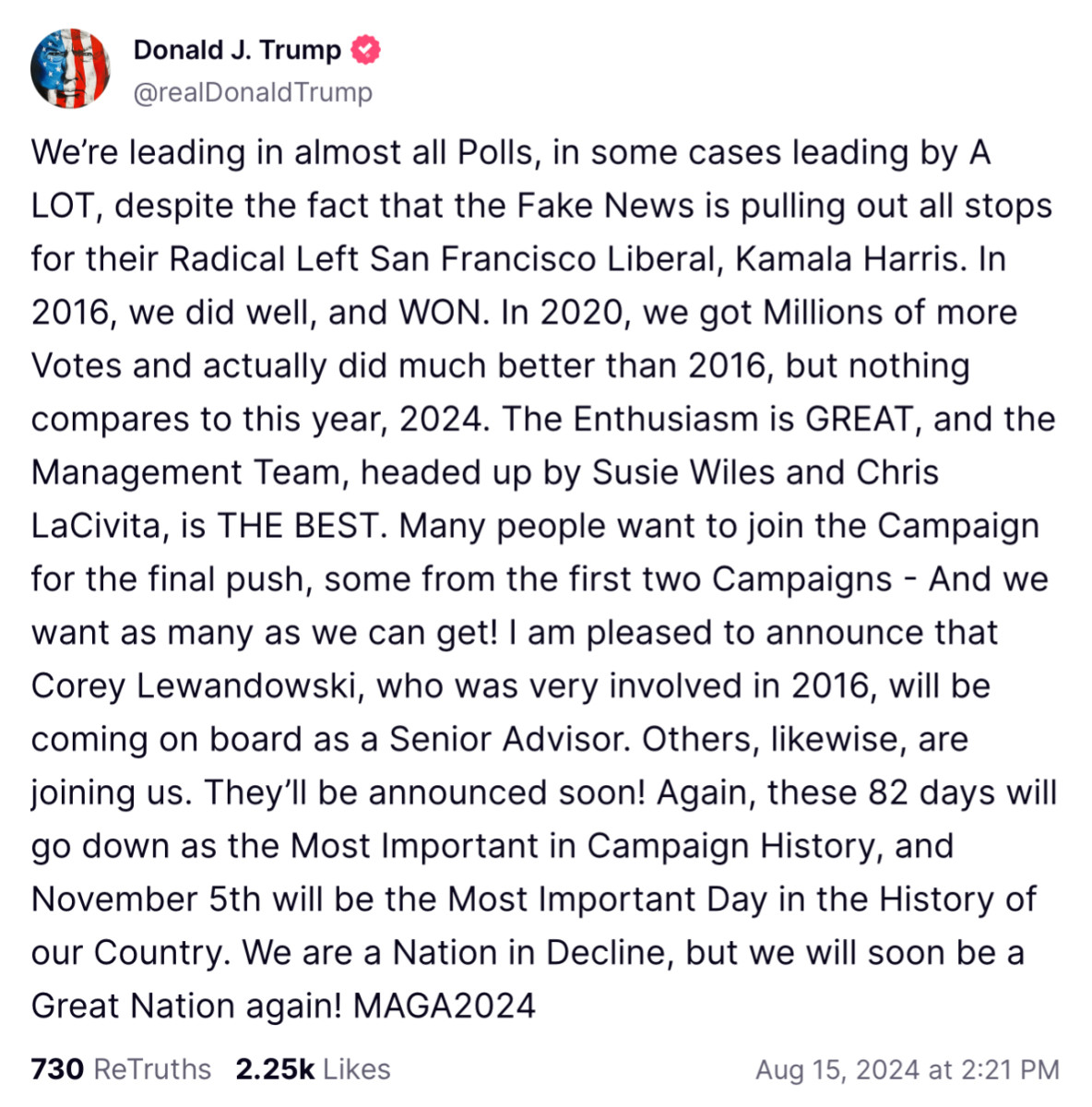 Trump Praises Susie Wiles and Chris LaCivita, Announces Addition of ...