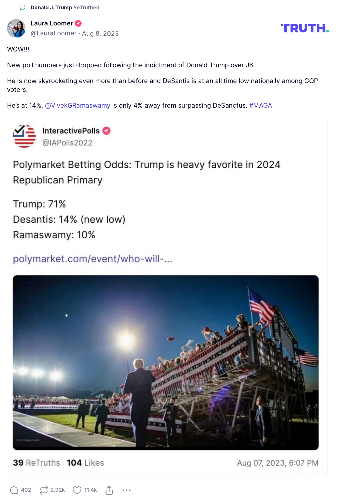 Trump Shared Laura Loomer and Her Content a Whopping 101 Times on Truth ...