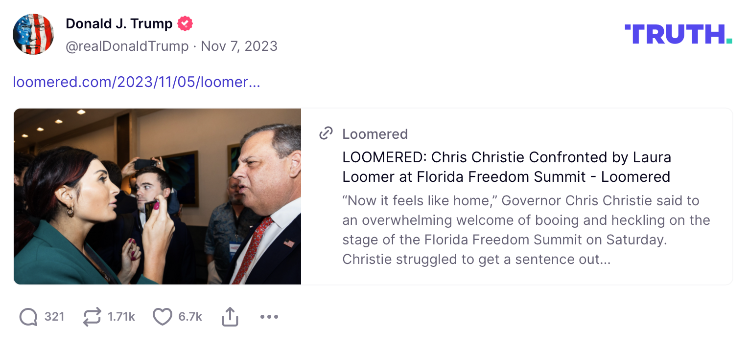 Trump Shared Laura Loomer and Her Content a Whopping 101 Times on Truth ...