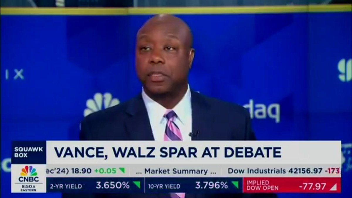 CNBC Anchors Laugh at Tim Scott's Answer on Tariffs - MeidasTouch News