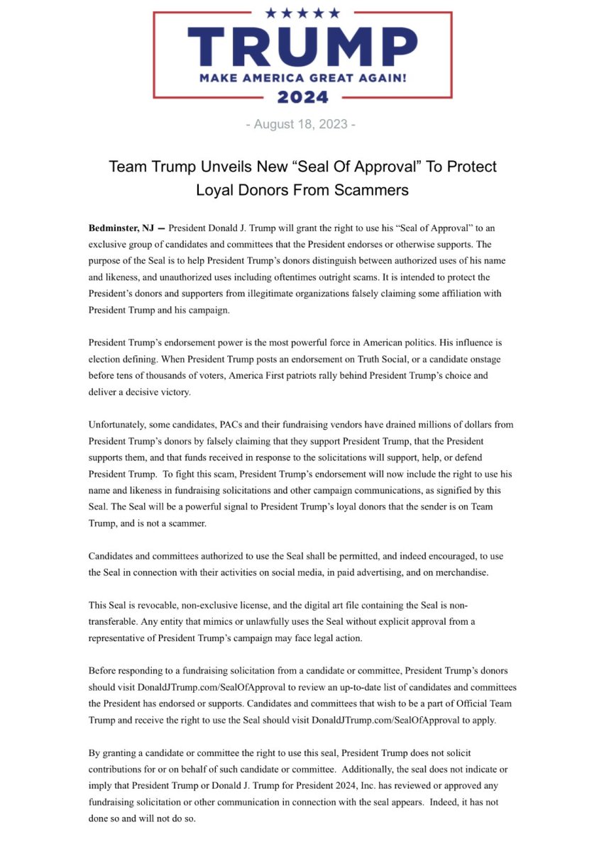 Trump's New Grift: Endorsement 'Seal of Approval' - MeidasTouch News