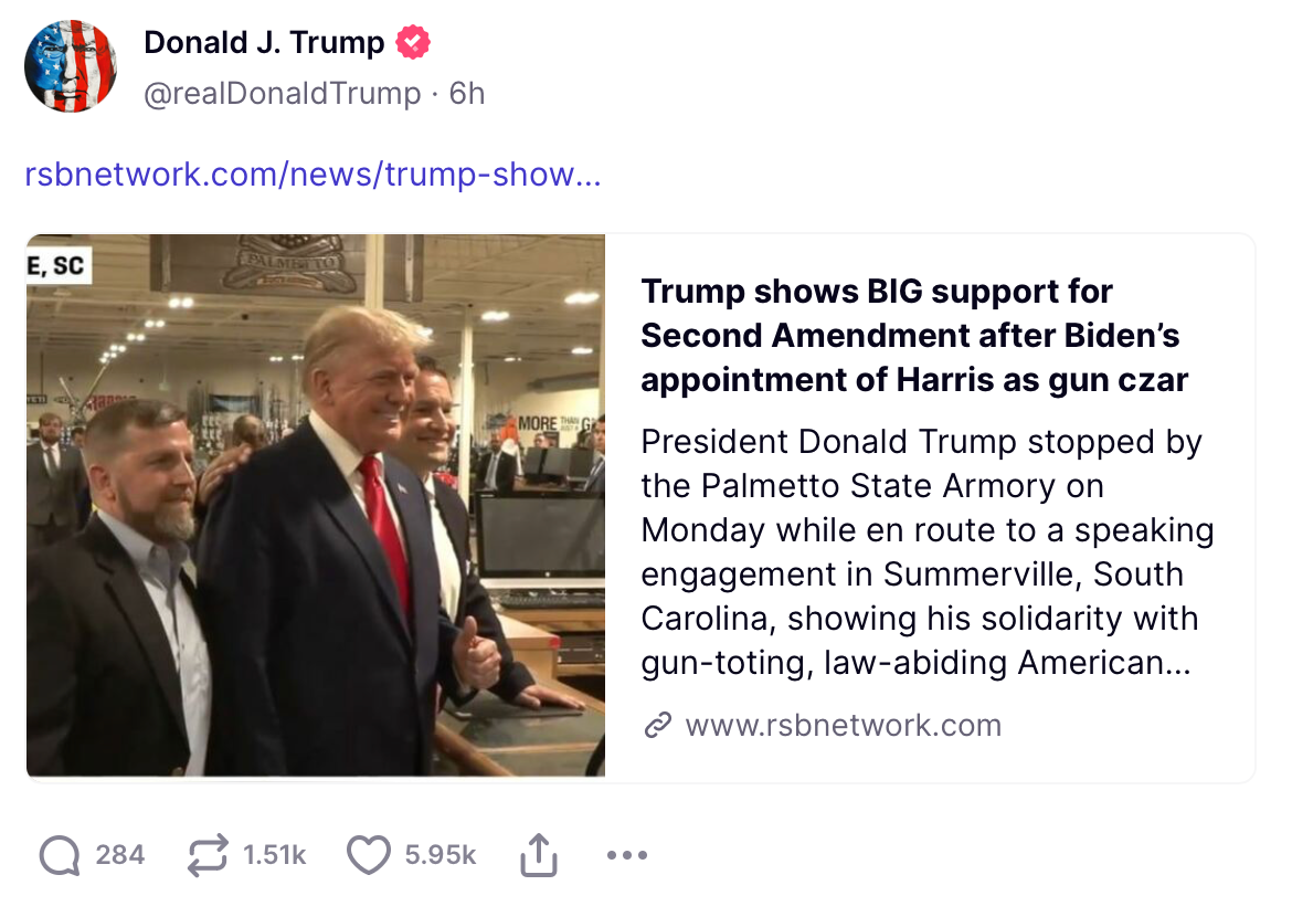 Trump Post: Gun Store Visit in Response to Biden’s New Gun Violence ...