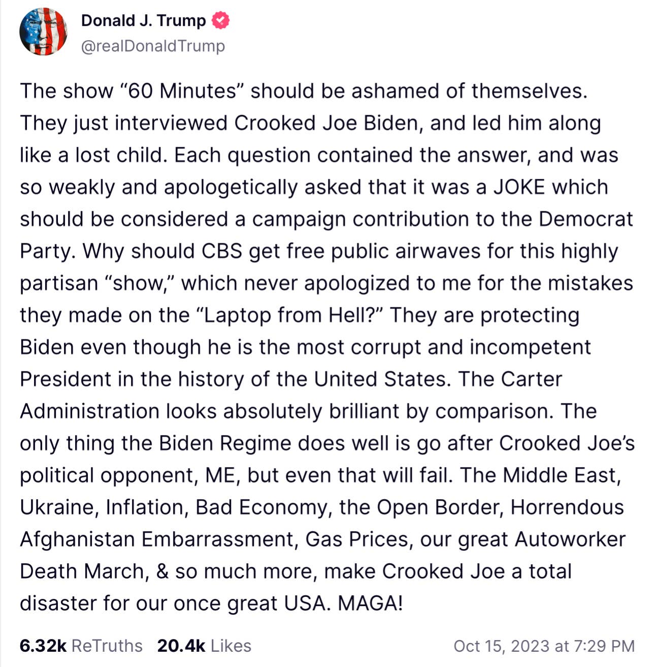 Trump Wants CBS Off the Air, Claims "Autoworker Death March" Occurring ...
