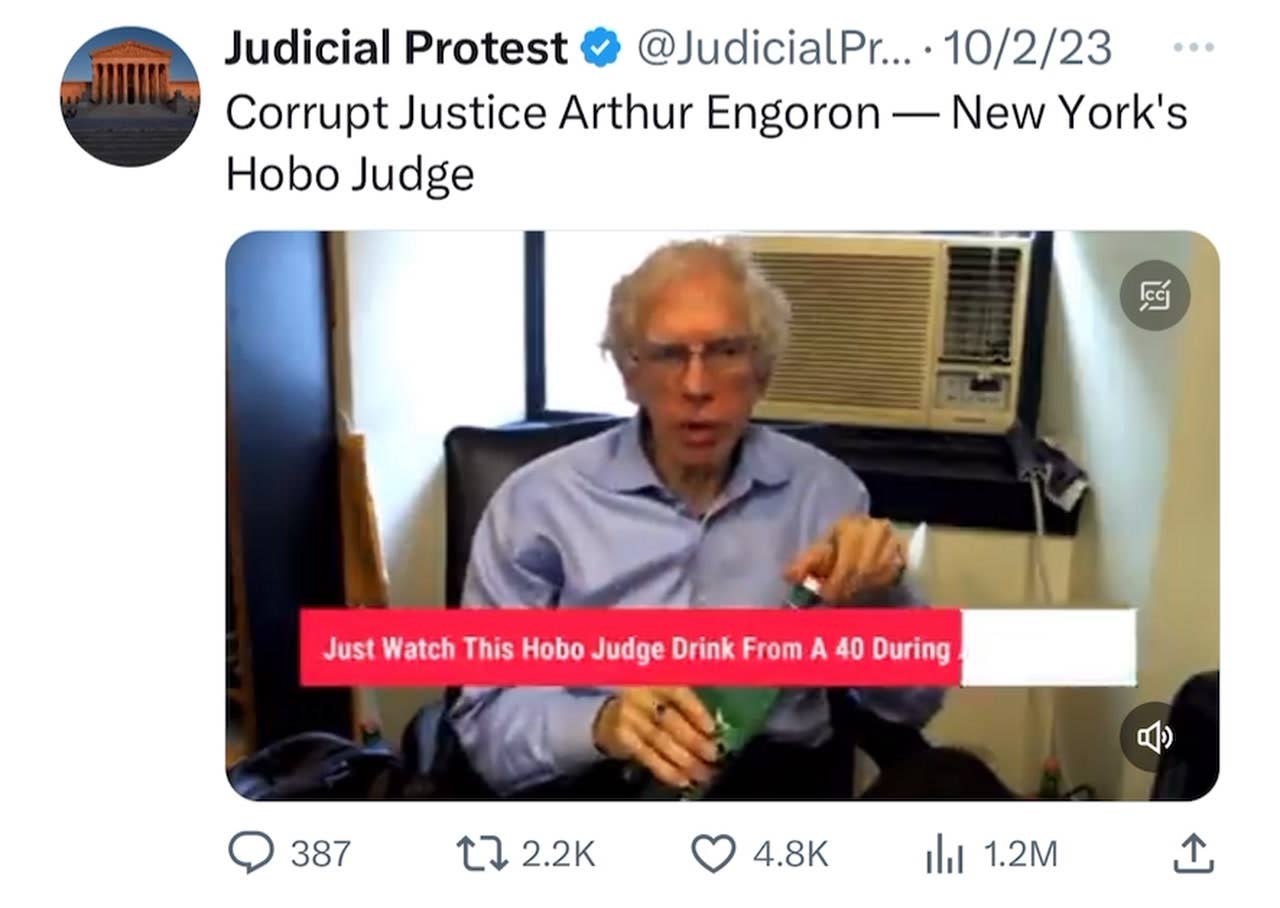 Video Baselessly Accusing Judge Engoron of Drinking on the Job ...