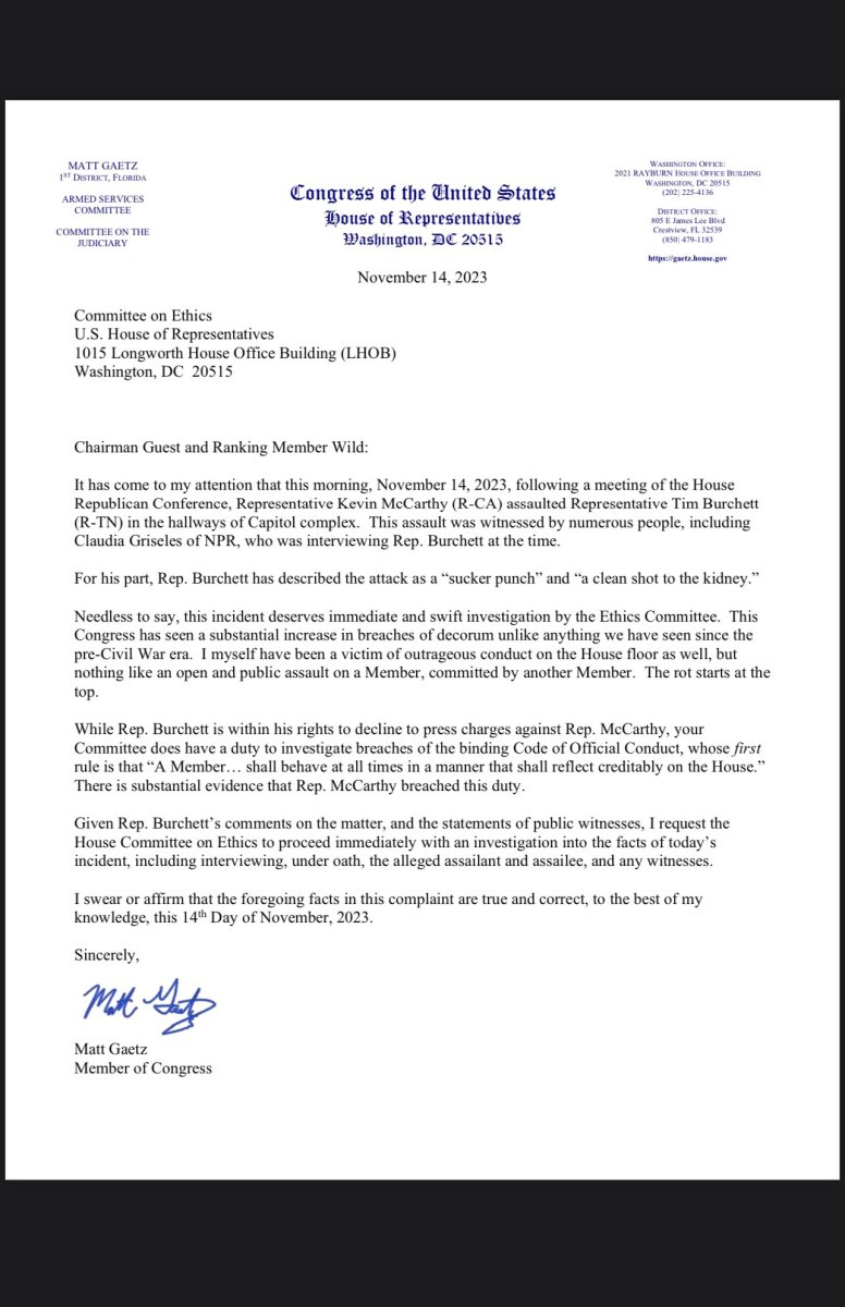 Gaetz Files Ethics Complaint Against McCarthy for "Sucker Punching ...