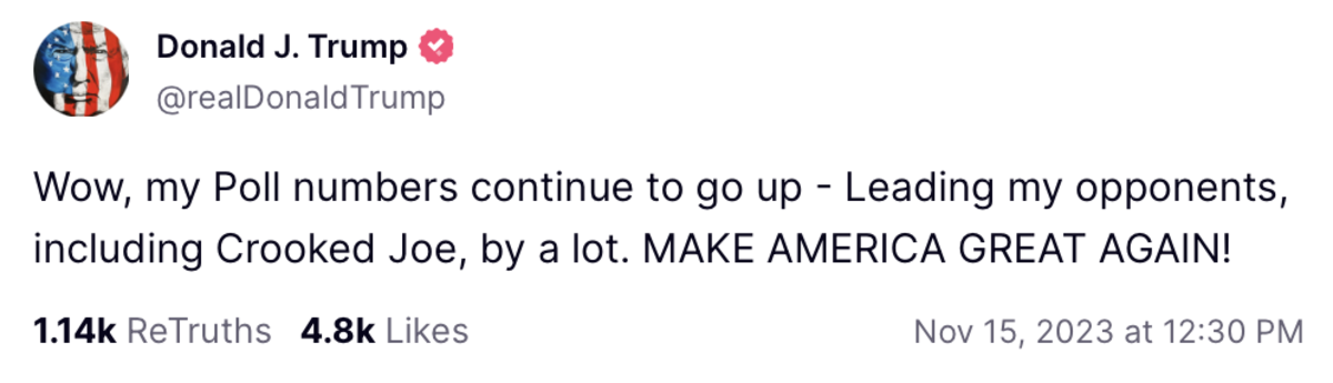 Trump Brags Continued Rising Poll Numbers Minutes After Posting Poll ...