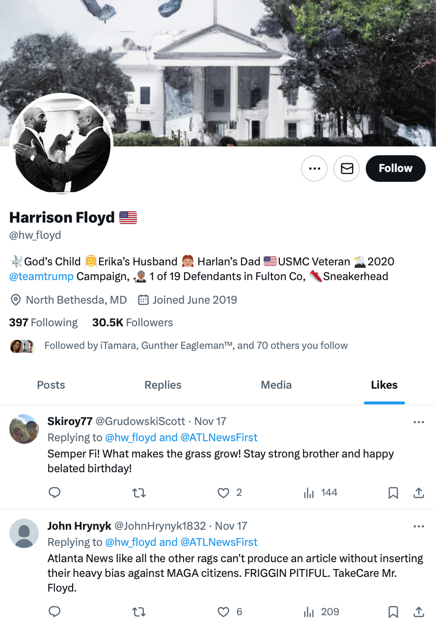 Update: Trump Codefendant Harrison Floyd Scrubbed Liked Tweet Attacking ...
