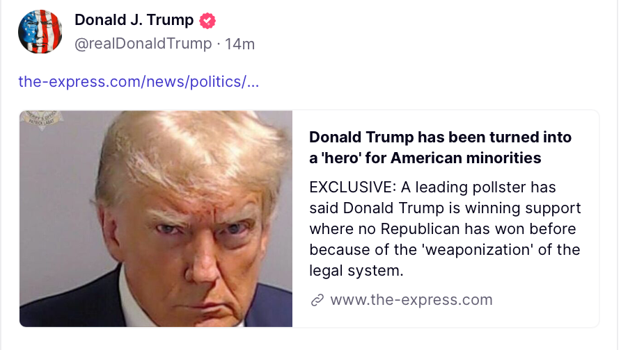 Trump Posts Article Calling Himself "a 'Hero' for American Minorities ...