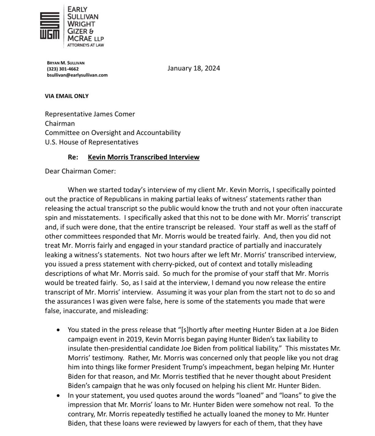 Hunter Biden Witness's Lawyer Says Comer Lied About Client's Testimony ...