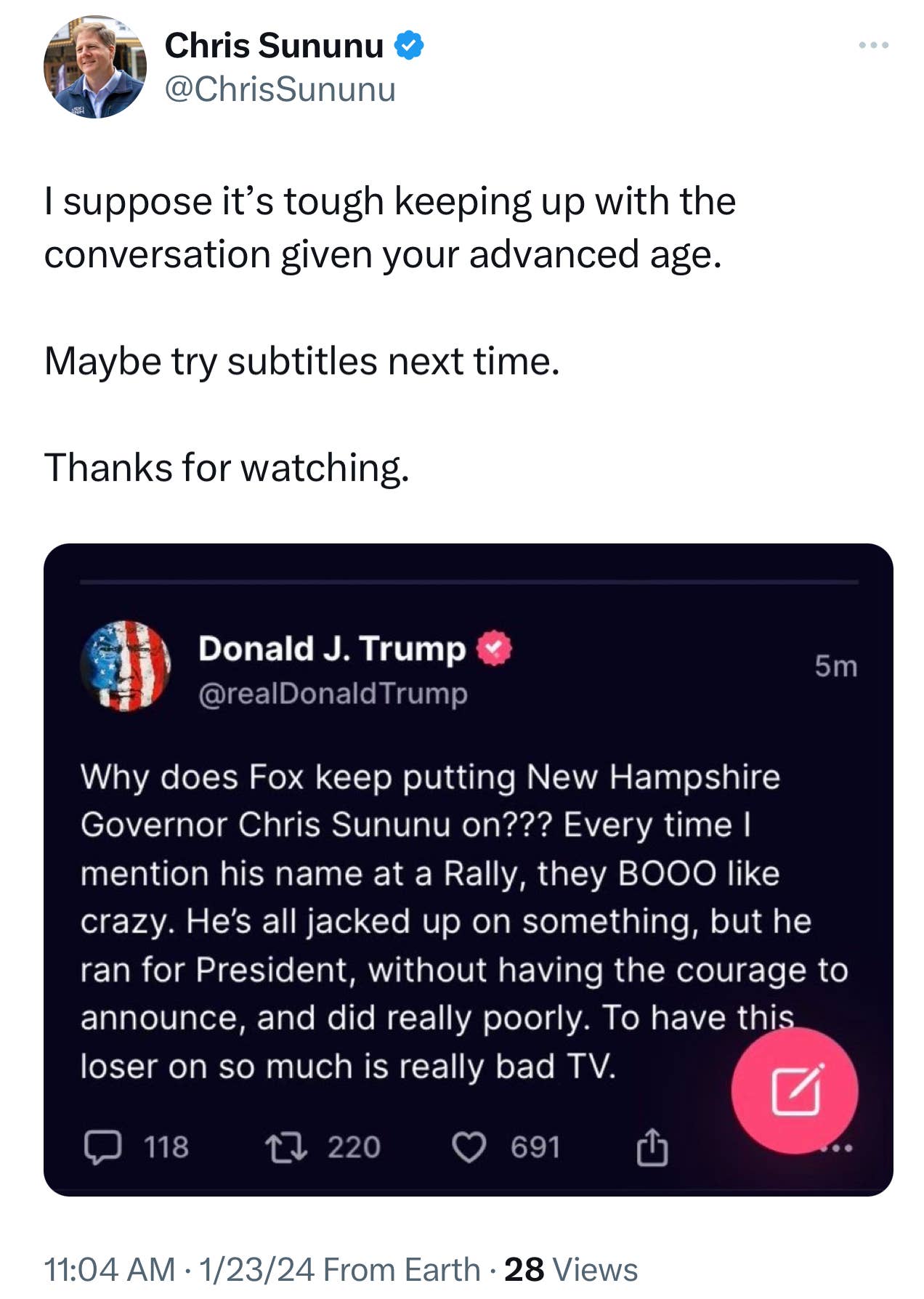 Chris Sununu Hits Back after Trump Implied He's "Jacked Up On" Drugs ...