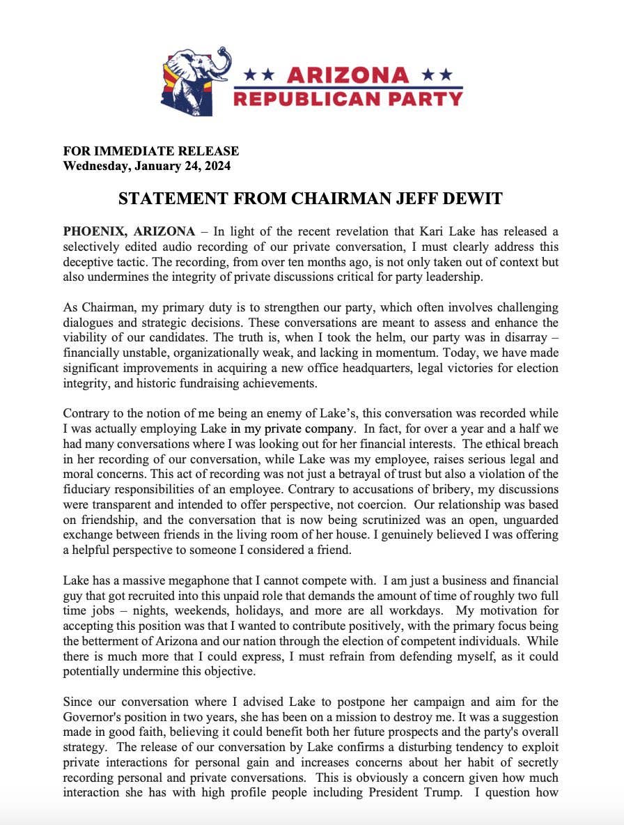 AZ GOP Chair Resigns After Allegedly Attempting to Bribe Kari Lake ...