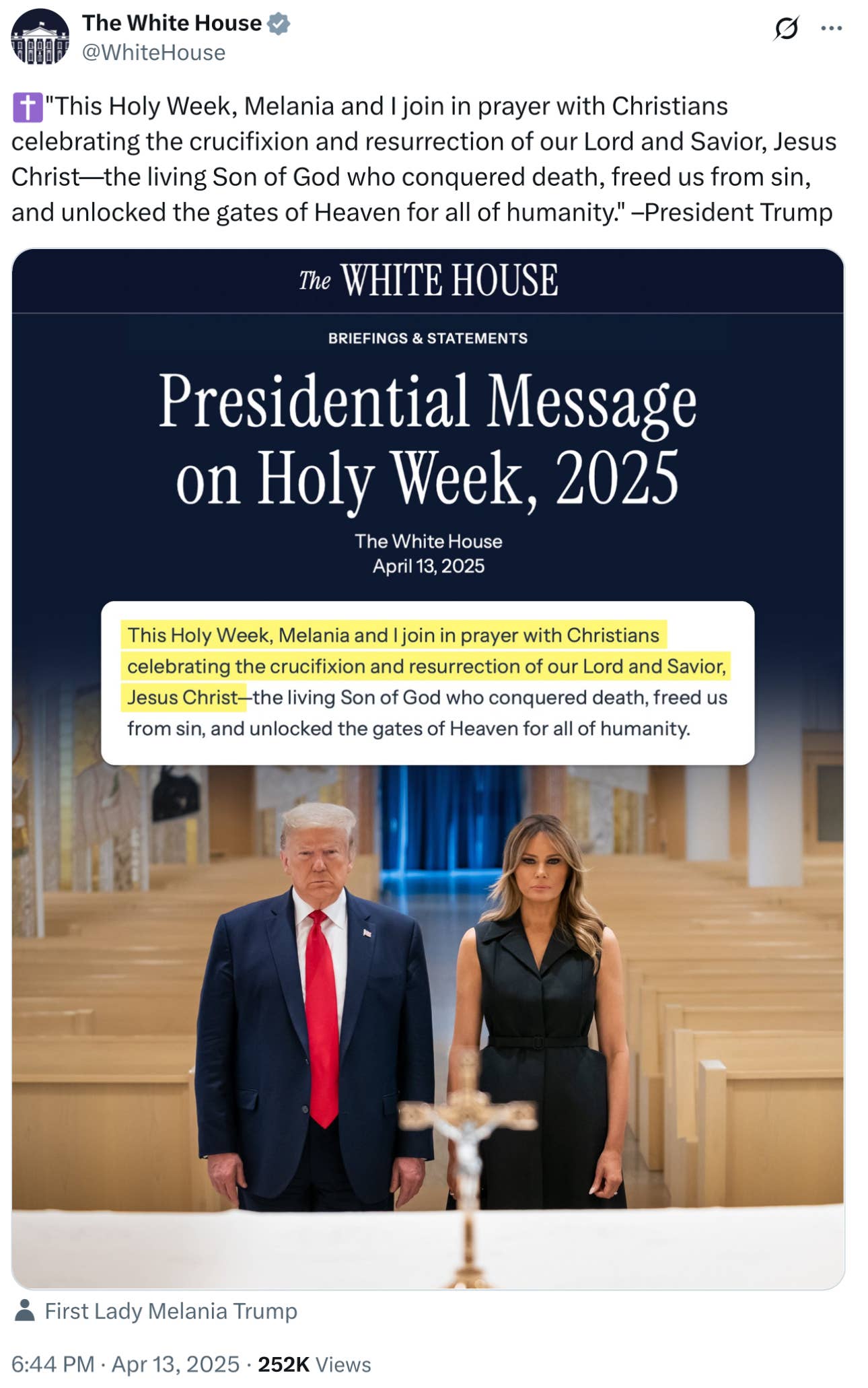 White House Recycled Old Trump Church Visit to Mark Holy Week ...