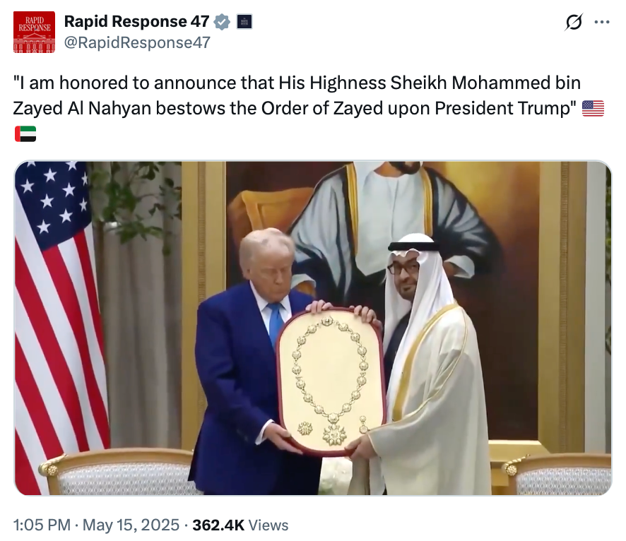 Trump Receives Lavish Gold Necklace Set from Middle East Leader Amid ...